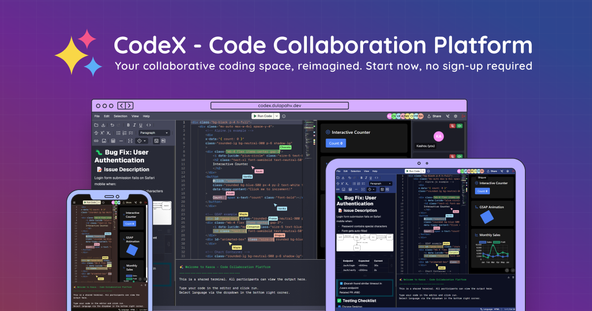 CodeX - Code Collaboration Platform for the Web | DulapahV Portfolio